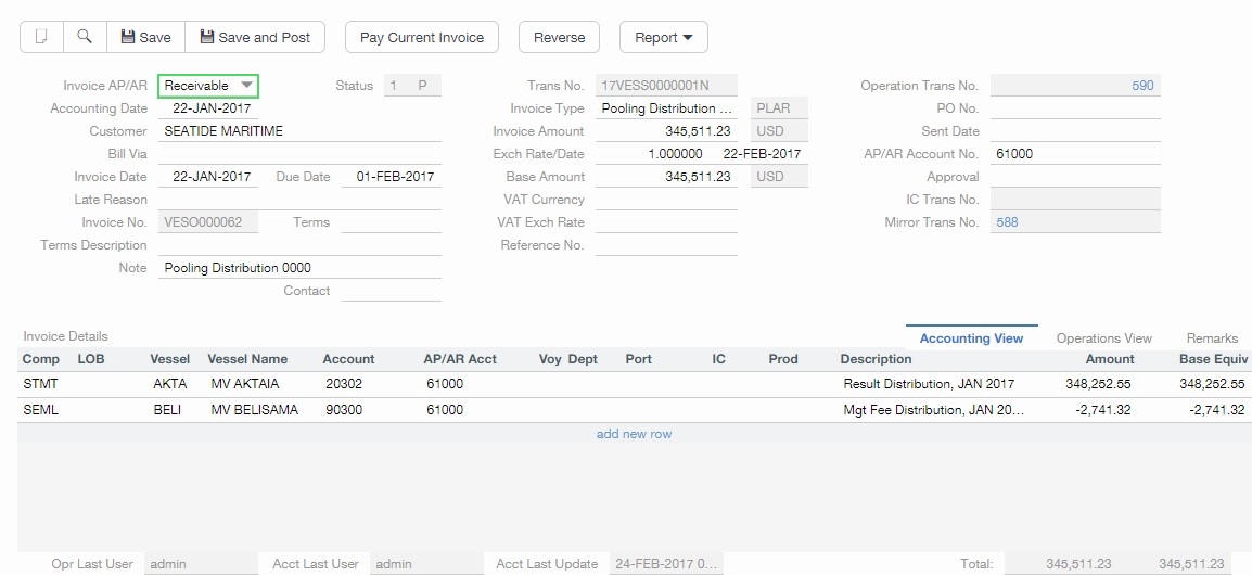 IMOS - Intercompany Pooling Distribution Transactions